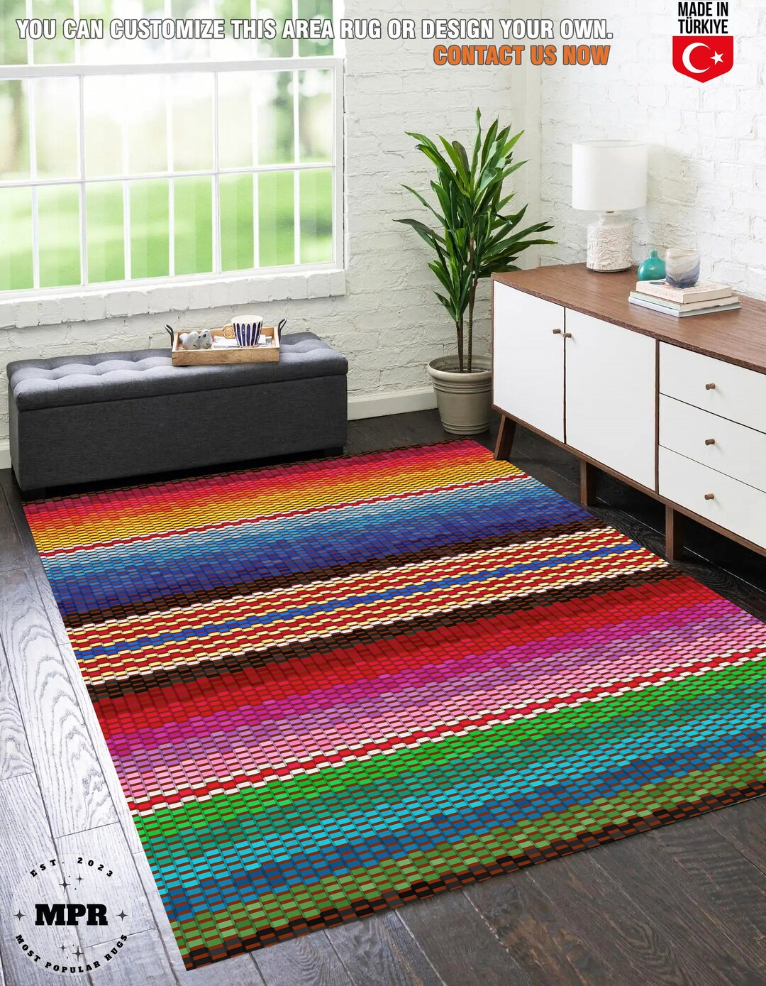 Serape Design Area Rug, Modern Style Rug, Ethnic Mexican Design Print ...