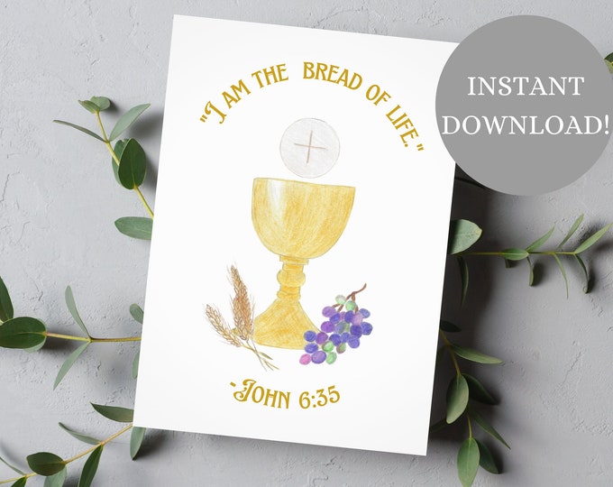 Catholic Communion Card, Digital Download PDF, Hand Drawn Card, First ...