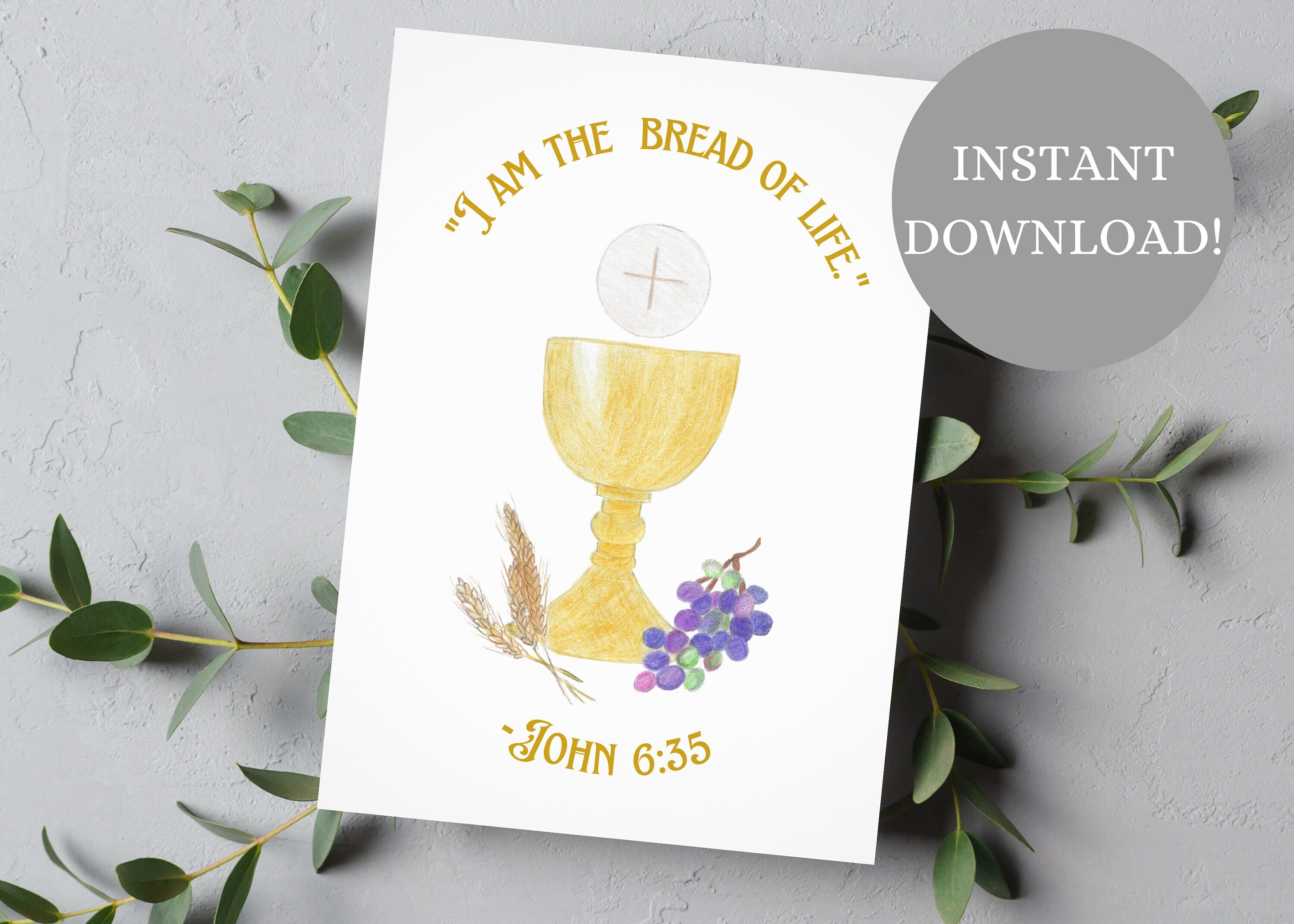 Catholic Communion Card, Digital Download PDF, Hand Drawn Card, First ...