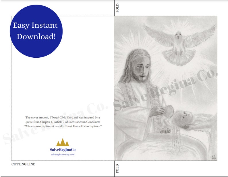 PDF Catholic Baptism Card Baby Baptism Card Hand-drawn Sacrament Card ...