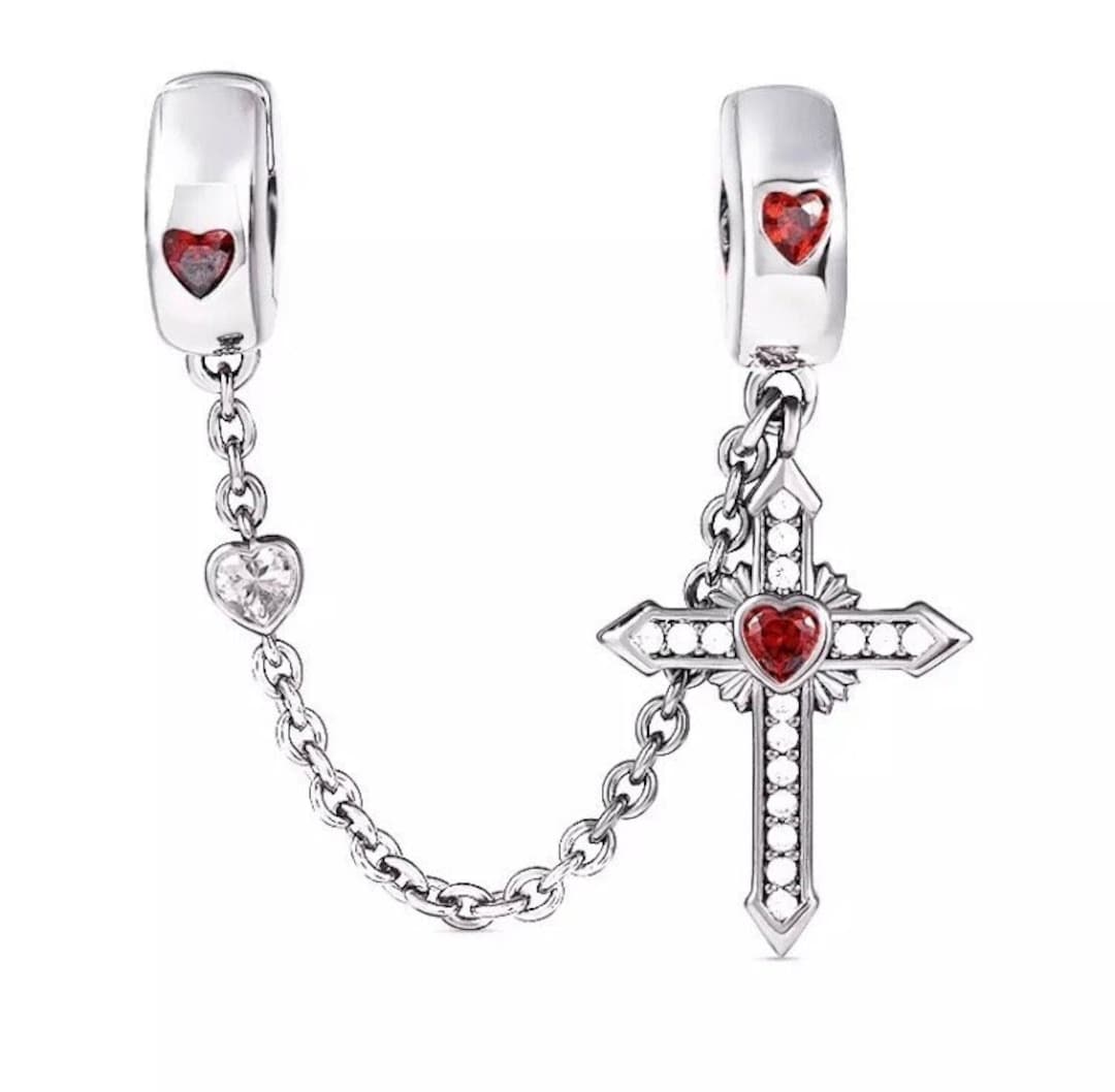 Sparkling Cross and Chain Charm, Safety Chain Charm for European ...
