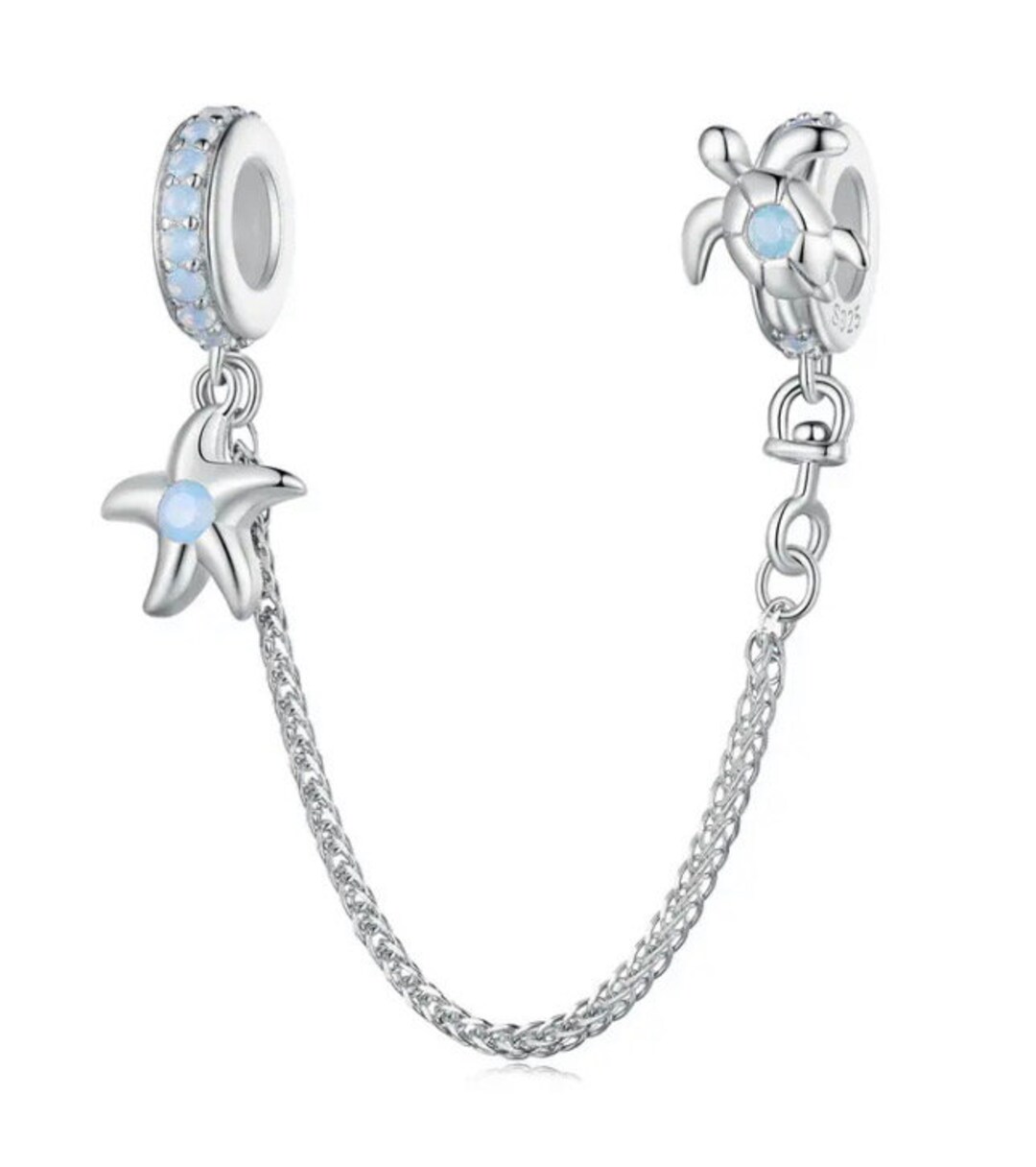 Starfish and Turtle Chain Charm, Safety Chain, Authentic 925 Sterling ...
