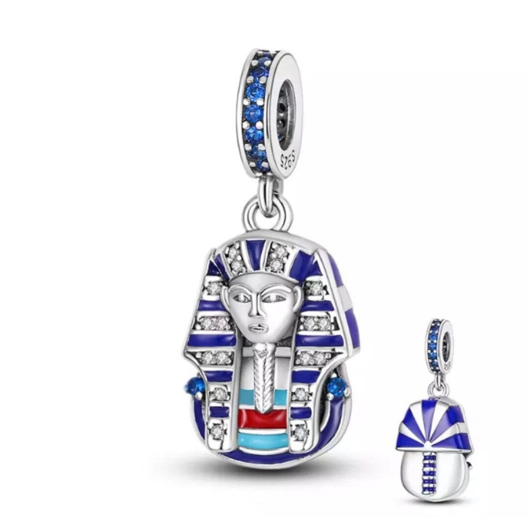 Sparkling Egyptian Pharaoh Sphinx, Sterling Silver S925 Enamel Cz Charm ...