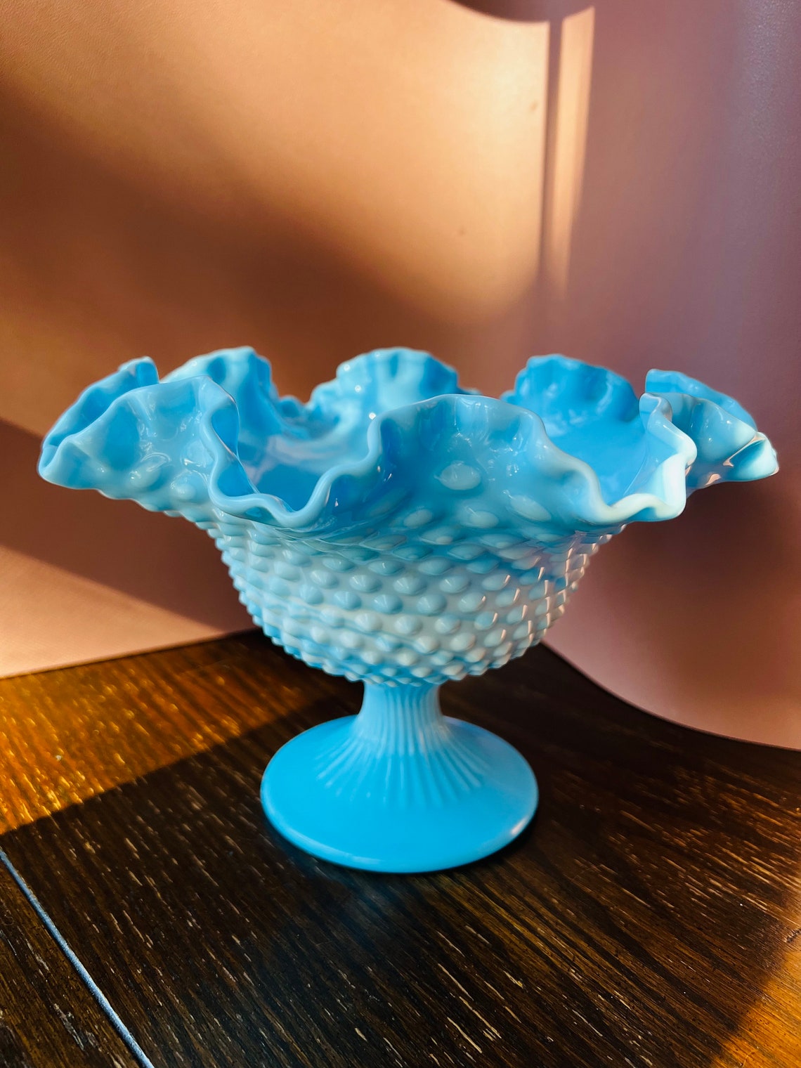 Fenton Blue Slag Hobnail Pedestal Compote Ruffled Edge - Etsy