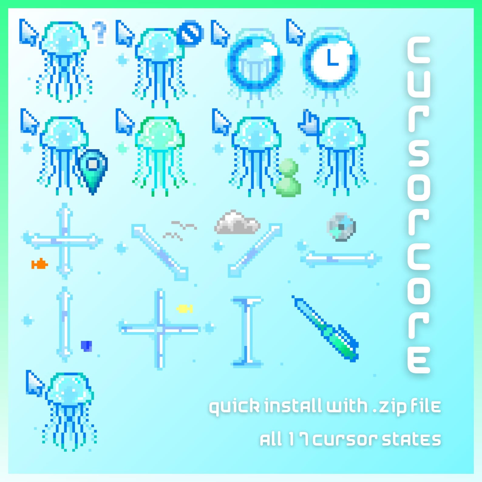 Frutiger Aero Mouse Cursors - Full Aesthetic Pack of All 17 States - Etsy