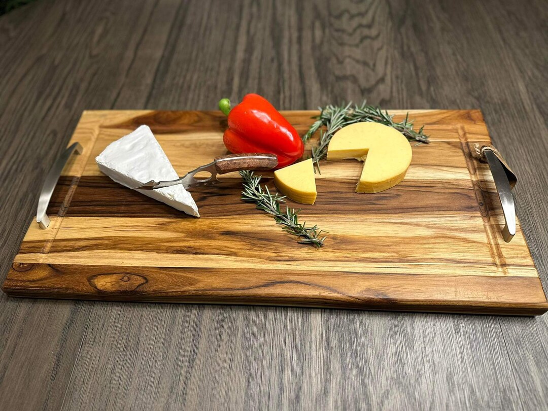 Gourmet Teak Serving Board With Handles, Teak Cutting Board, Teak ...