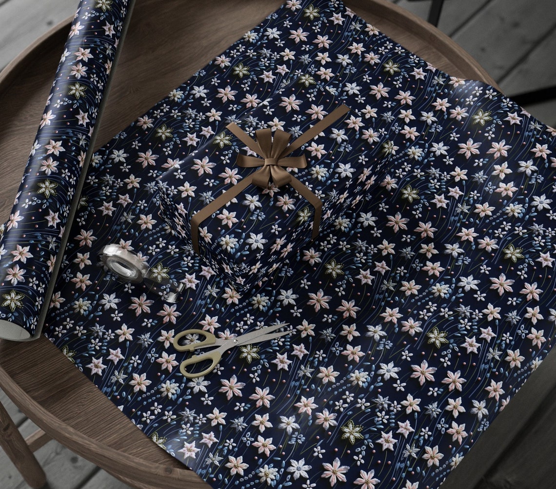 Wildflowers Gift Wrapping Paper,botanical Wrapping Paper,blue Flowers ...