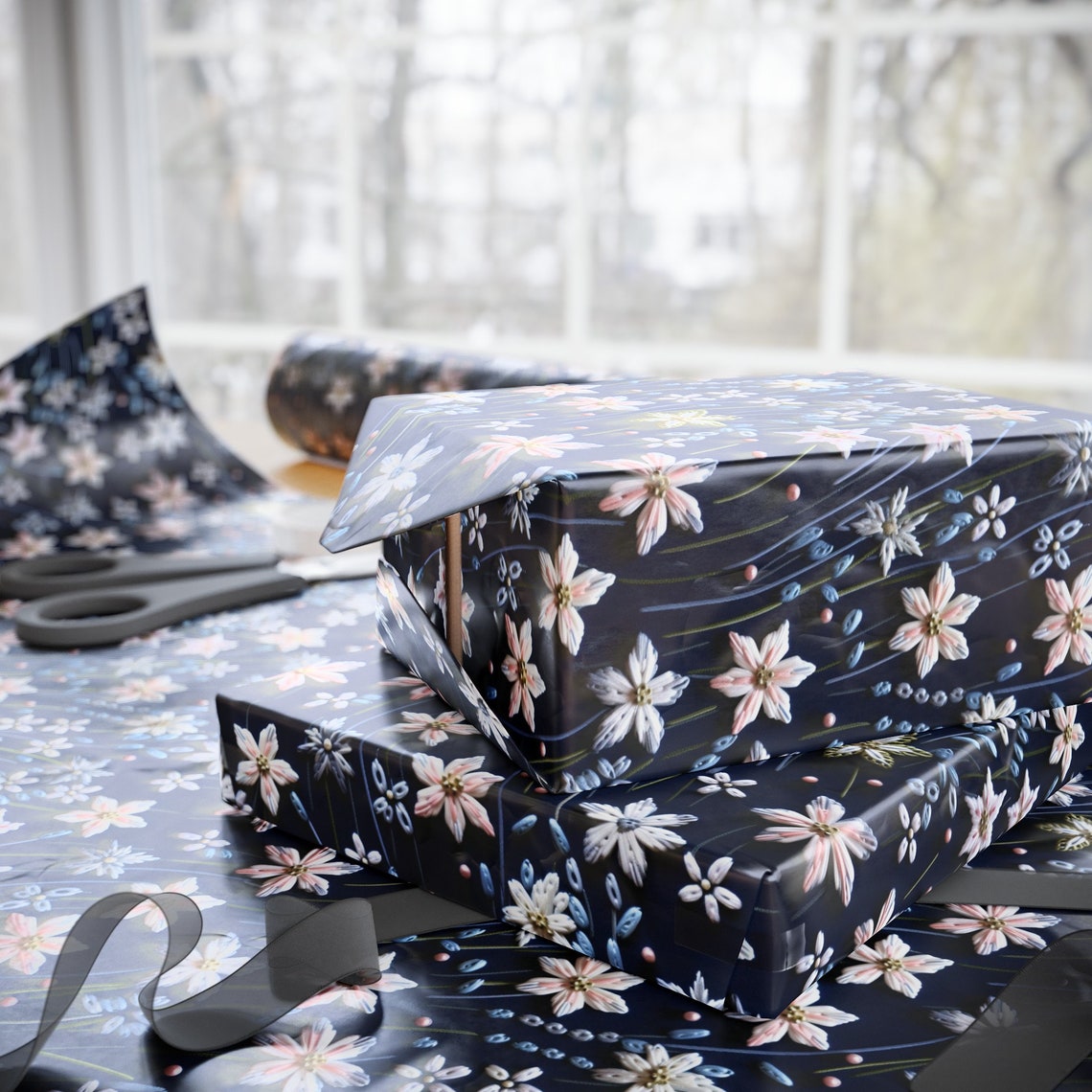 Wildflowers Gift Wrapping Paper,botanical Wrapping Paper,blue Flowers ...