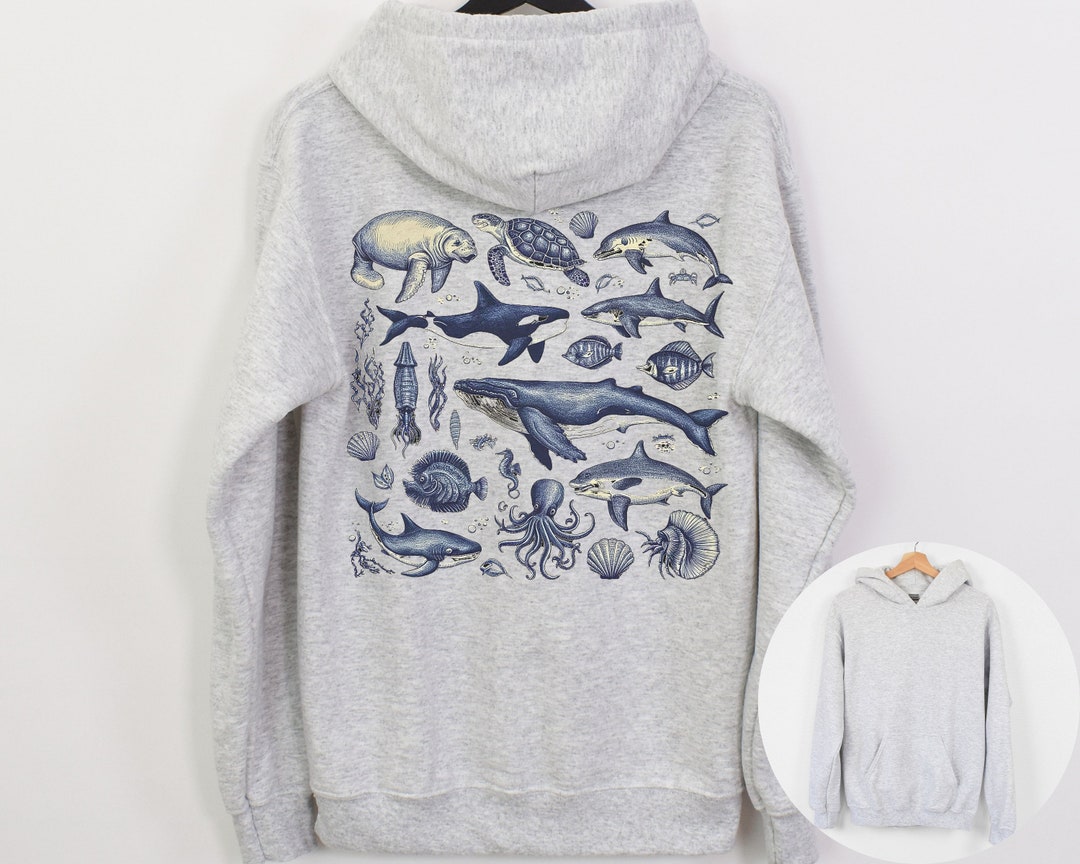 Underwater Sea Animal Hooded Sweatshirt,whale Oversized Hoodie,ocean ...
