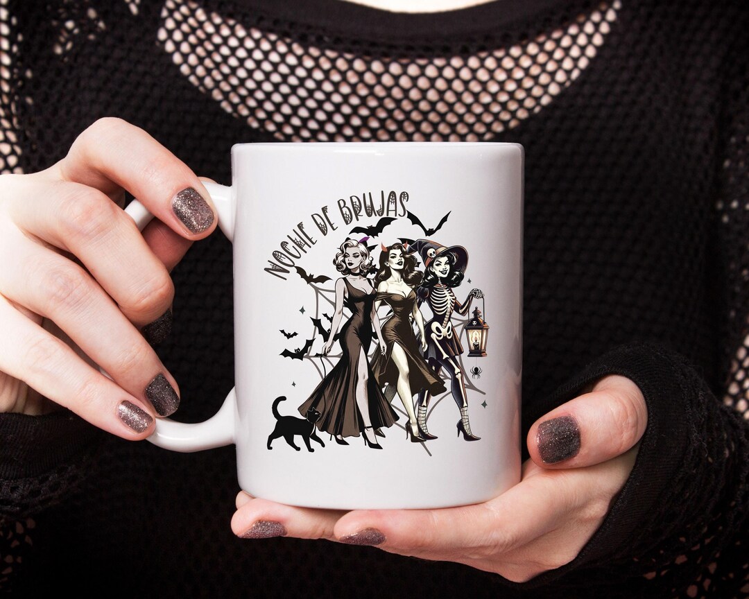 Noche De Brujas White Mug,spanish Halloween Mugs,spooky Latina Gift ...