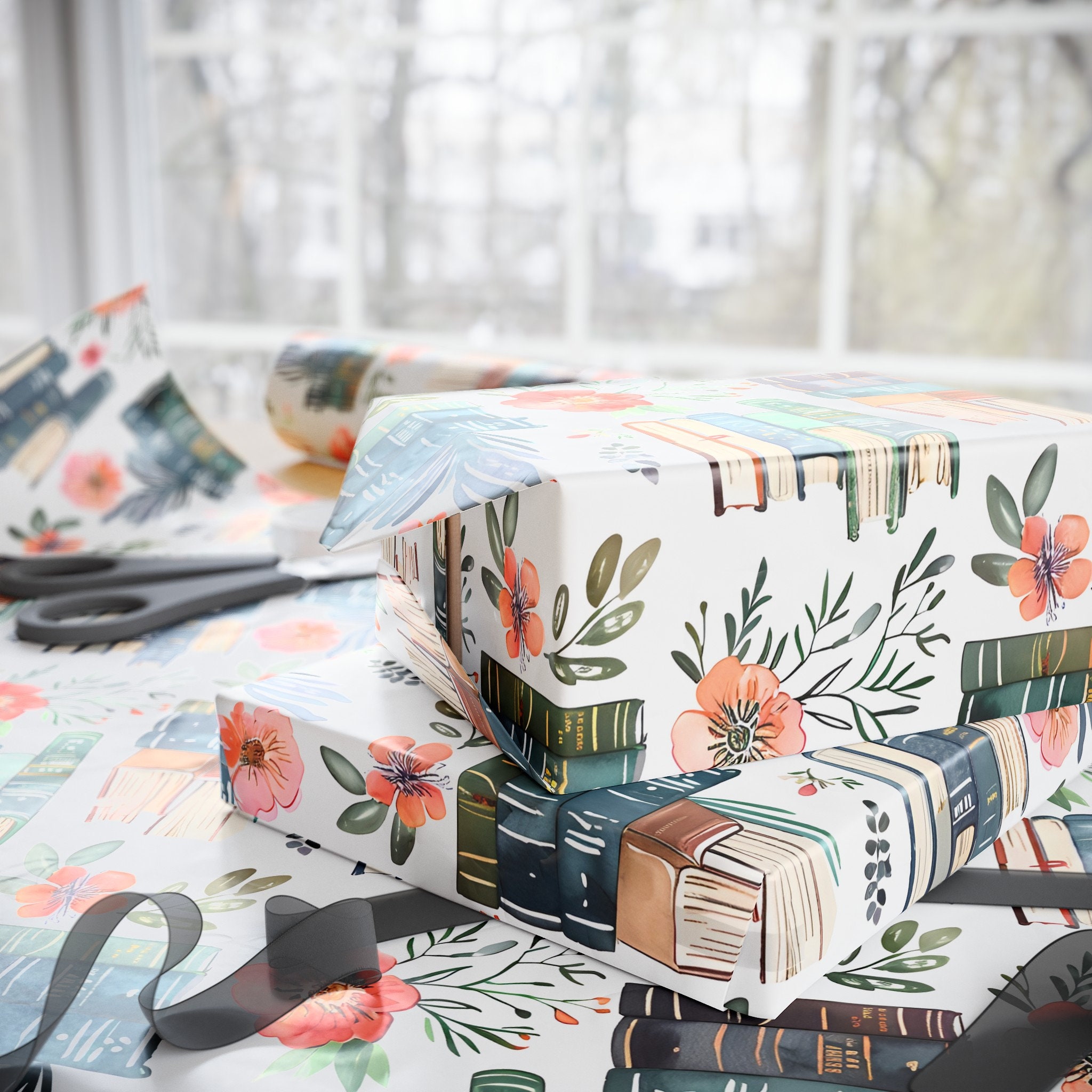 Books Gift Wrapping Paper,wildflowers Wrapping Papers,flower Gift Wraps ...