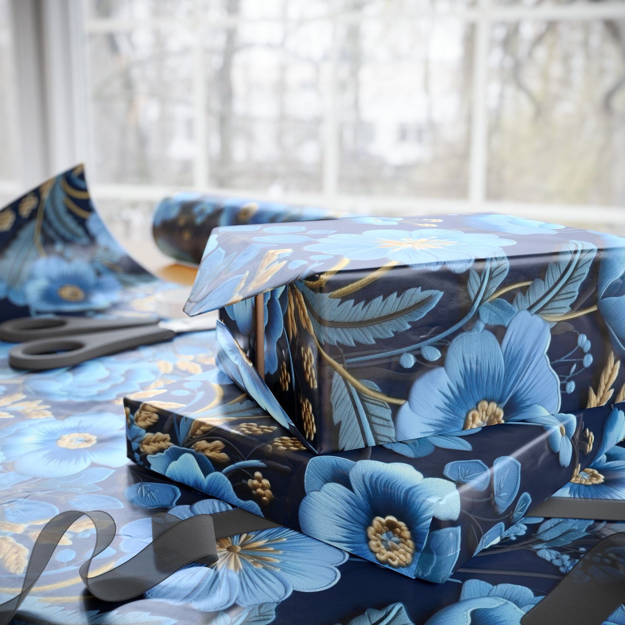 Wildflowers Gift Wrapping Paper,botanical Wrapping Paper,blue Flowers ...