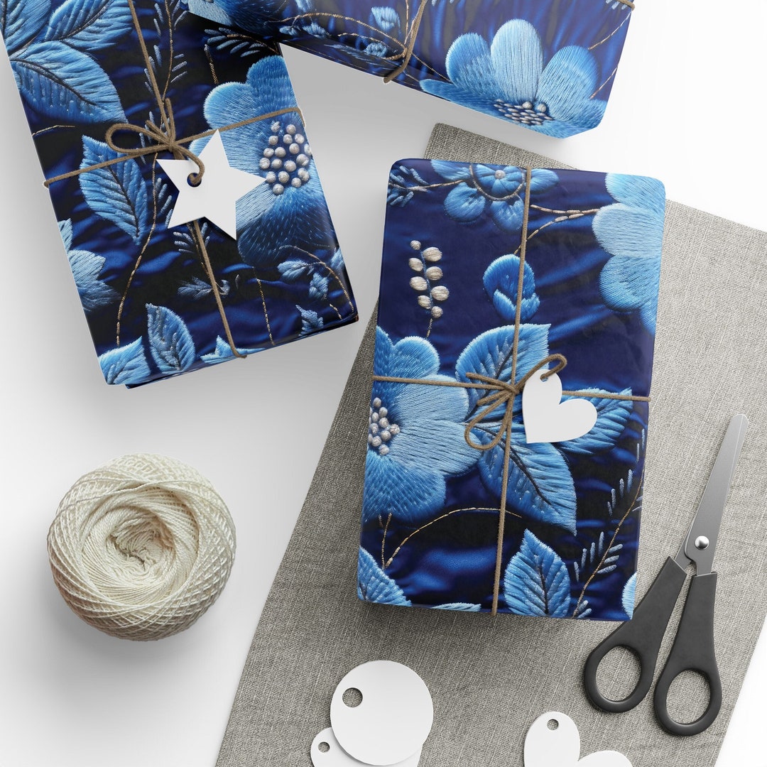 Wildflowers Gift Wrapping Paper,botanical Wrapping Paper,blue Flowers ...