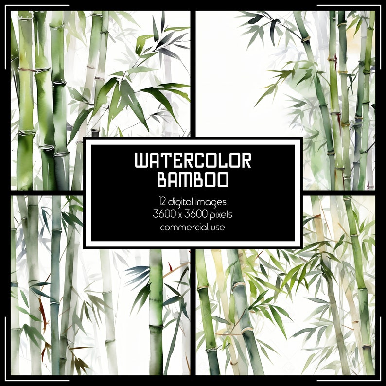 Watercolor Bamboo Digital Paper Colorful Bamboo Design High - Etsy