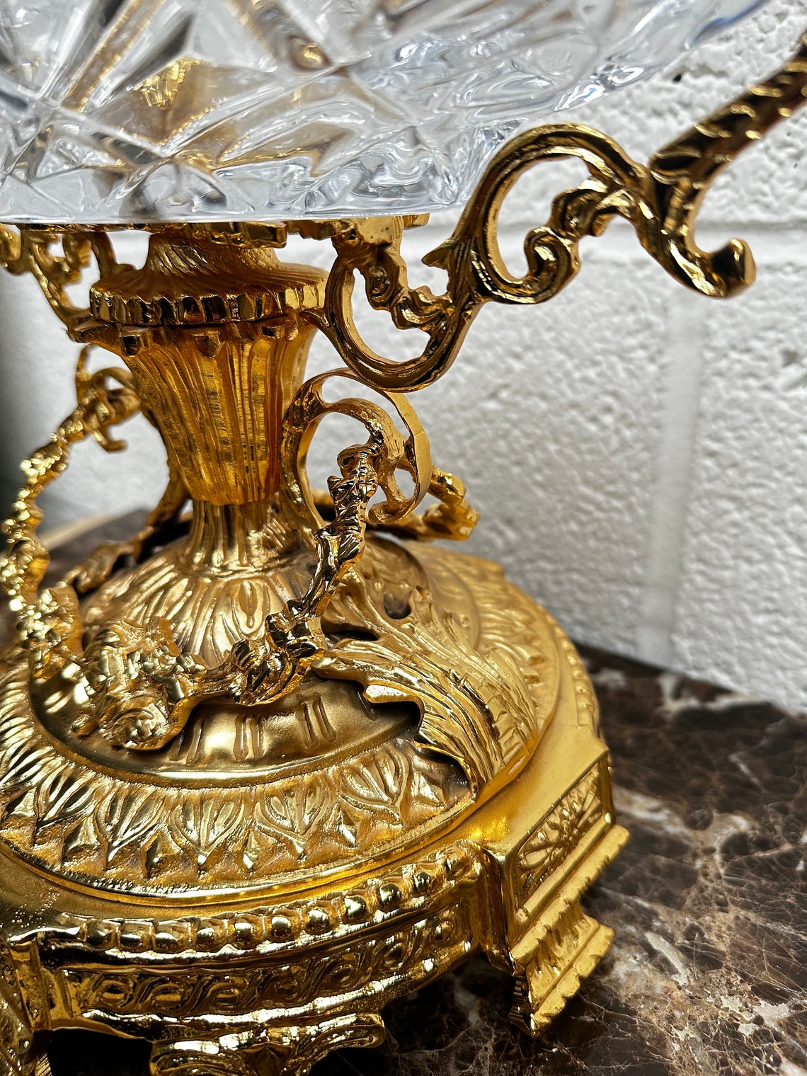 Gold Bowl Glass Centrepiece Vase Vintage Style Centerpiece Classic ...
