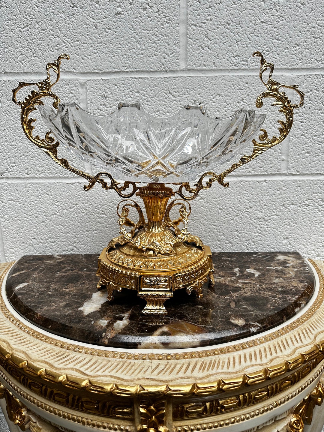 Gold Bowl Glass Centrepiece Vase Vintage Style Centerpiece Classic ...