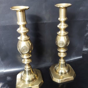 Victorian Pair of "good Luck," Cast Brass Push up Candlesticks - 29cm ...