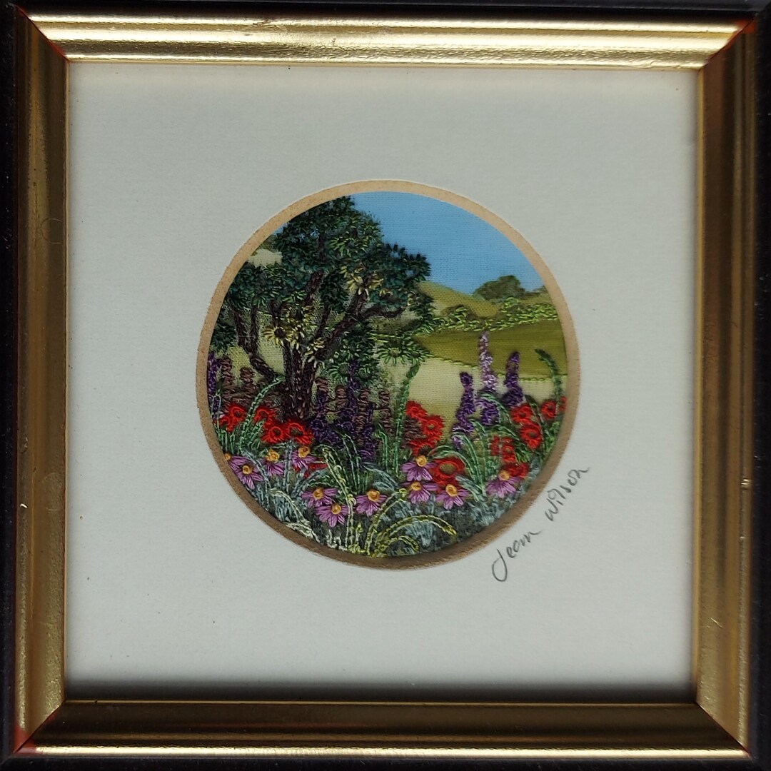 Signed Original Jean Wilson Hand Embroidered Cottage Garden Miniature ...