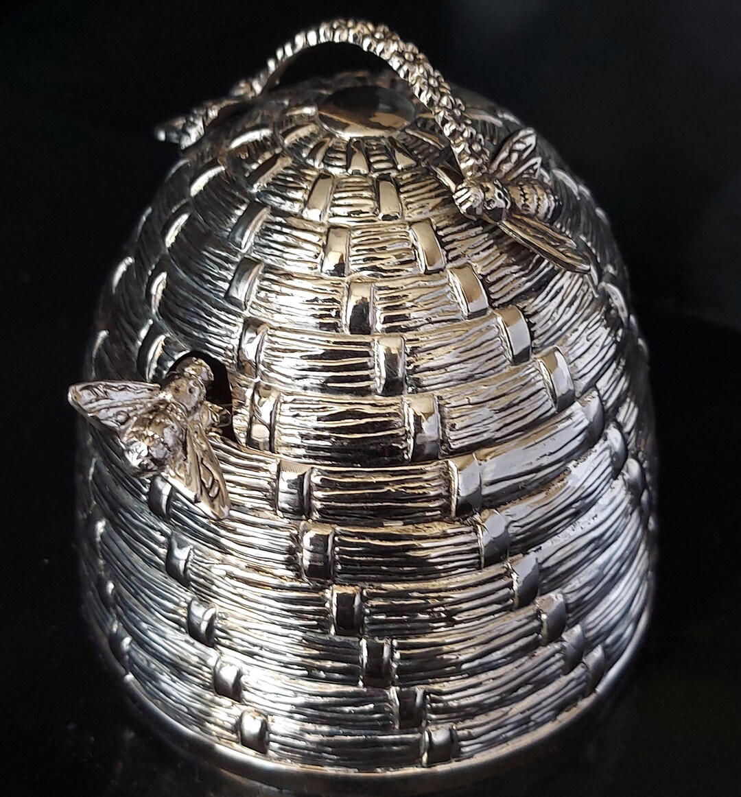 Godinger Silver Plated Honey Beehive Honeypot With Glass Inset and ...