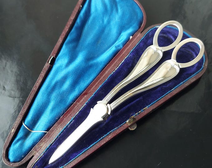 Boxed Set of Victorian Silver Plated Grape Scissors / Shears - Superb ...