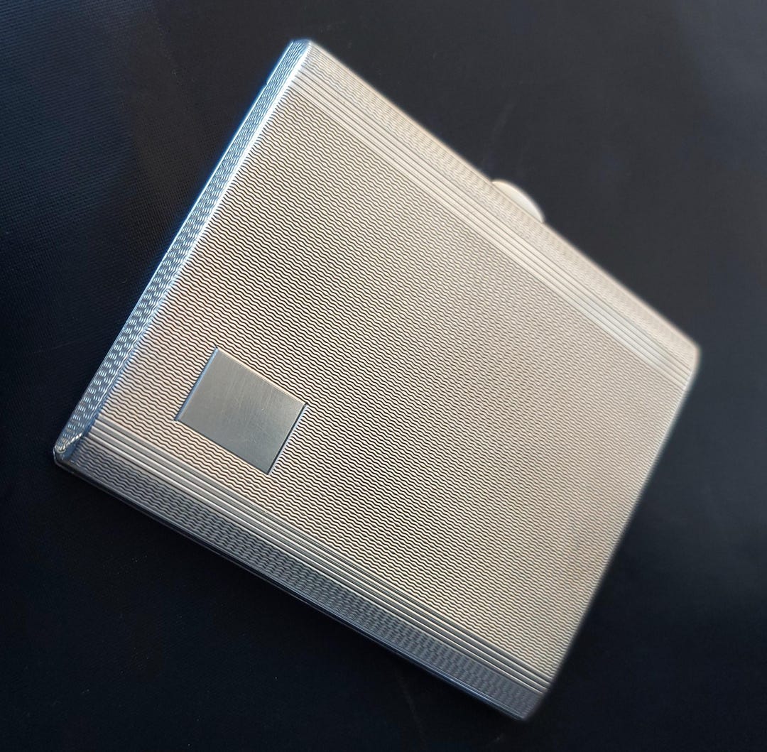 Frederick Field Art Deco Machined Silver Plated Cigarette Case, With Blank Cartouche - 10cm Wide ...