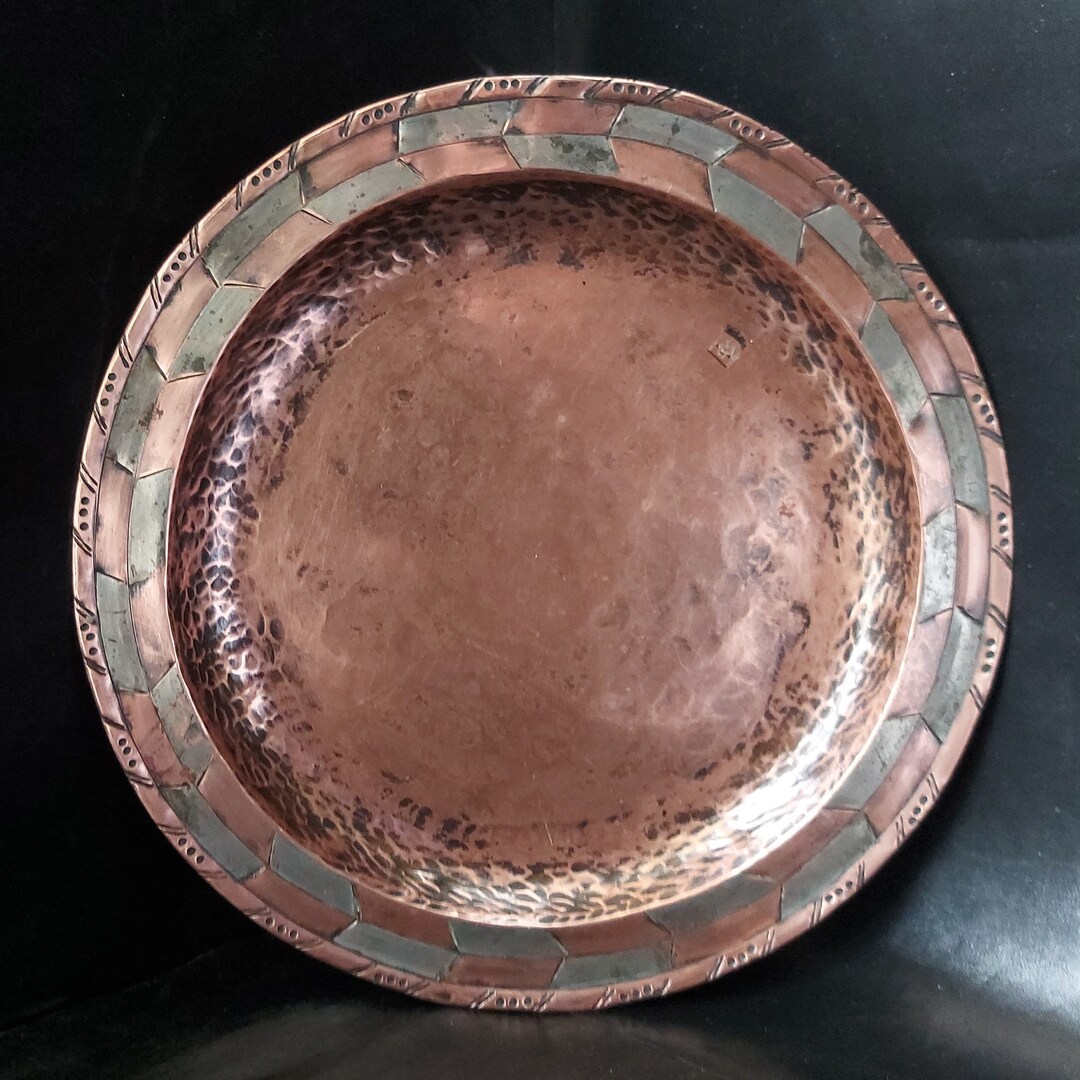 Hugh Wallis Hand Made and Signed Arts & Crafts Pewter Inlay Copper ...