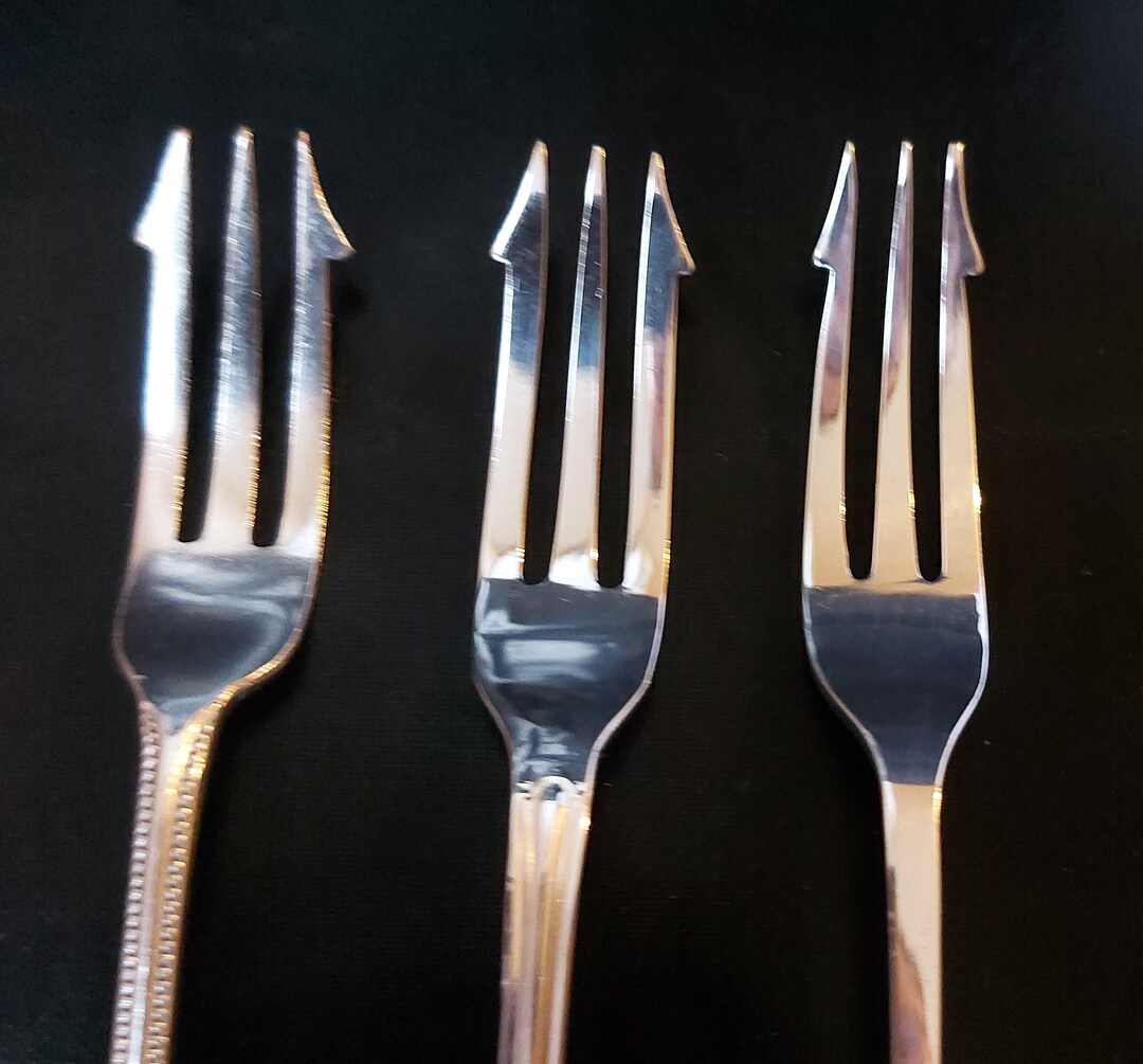 Three Silver Plated Pickle or Olive Forks, Ribbon and Beaded Decoration ...