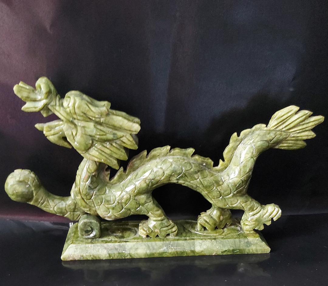 Chinese Green Jade Hand Carved Dragon Sculpture 27cm Long. - Etsy