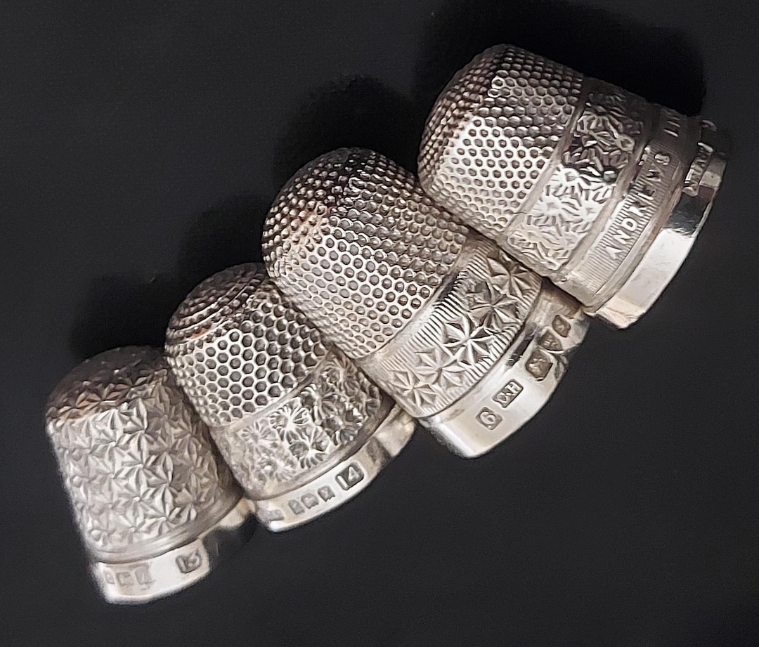 Set of Four Finely Detailed Hallmarked Sterling Silver Sewing Thimbles ...