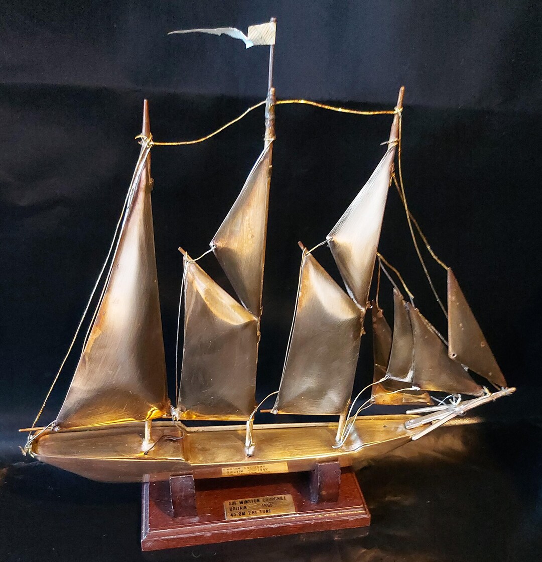 Brass Sailing Ship Model of the "sir Winston Churchill," Yacht, Dated ...