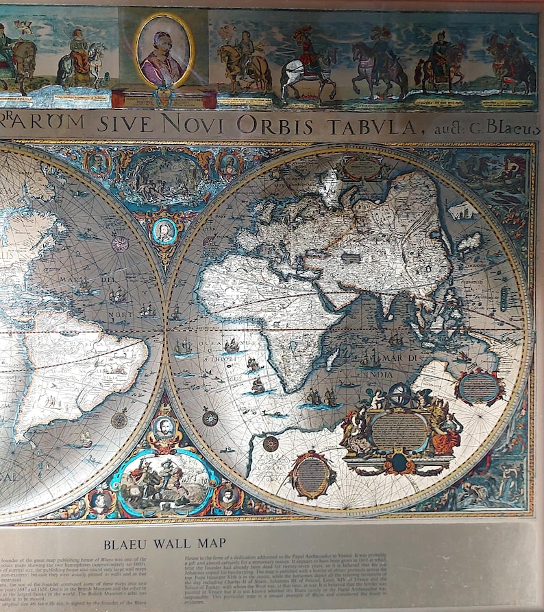 William Blaeu Gold Foil Reproduction of His 1605 Map of the World ...
