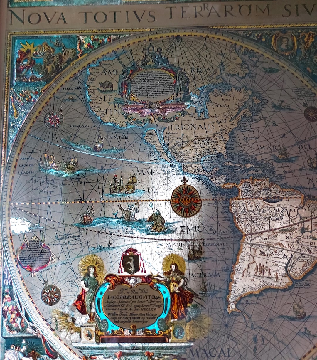 William Blaeu Gold Foil Reproduction of His 1605 Map of the World - "the Blaeu Wall Map." 59cm ...