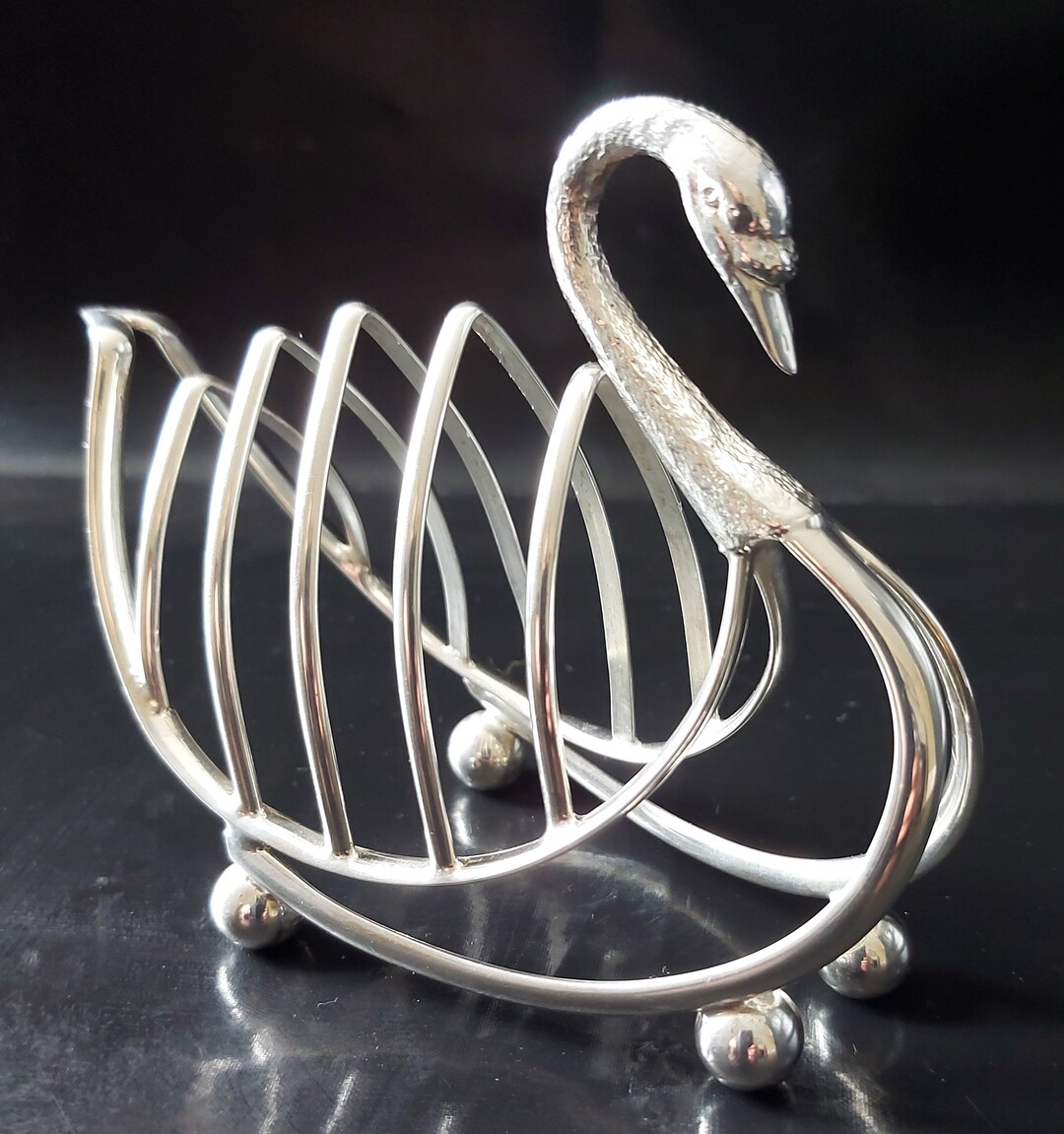 Sliver Plated Swan Five Bar Toast Rack Standing on Four Bun Feet - 14cm ...