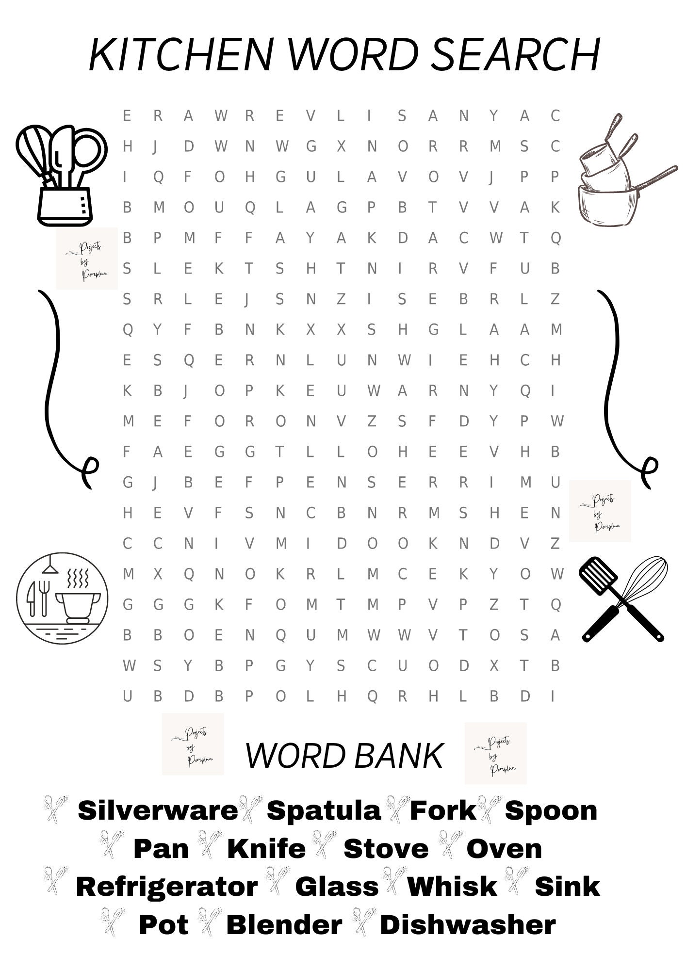 Kitchen Decor Word Search - Etsy