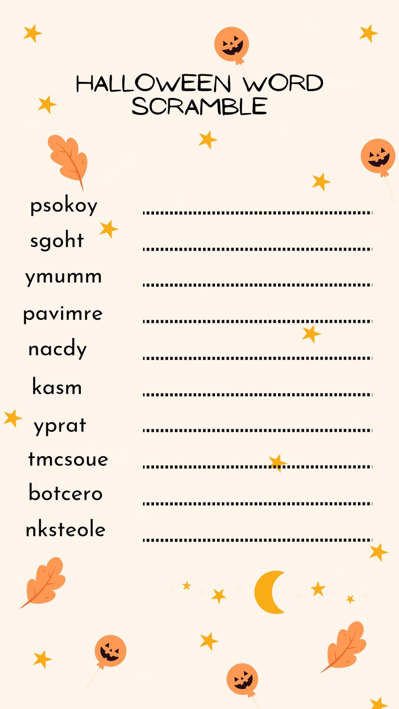 Halloween Word Scramble - Digital Download - Etsy