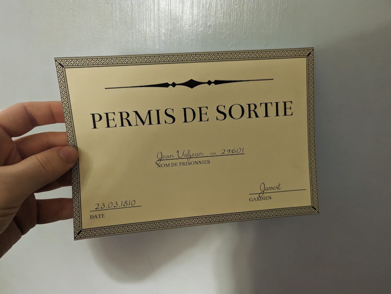 Les Miserables Ticket of Leave Prop: Jean Valjean Theatre Production ...