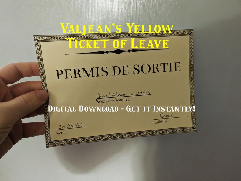 Les Miserables Ticket of Leave Prop: Jean Valjean Theatre Production ...