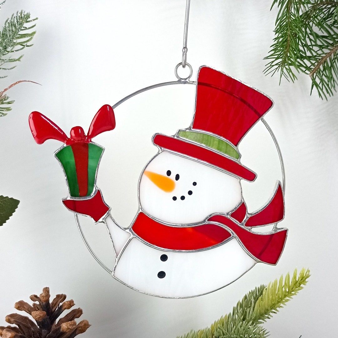 Snowman Suncatcher, Stained Glass Window Hangings, Christmas Ornament ...