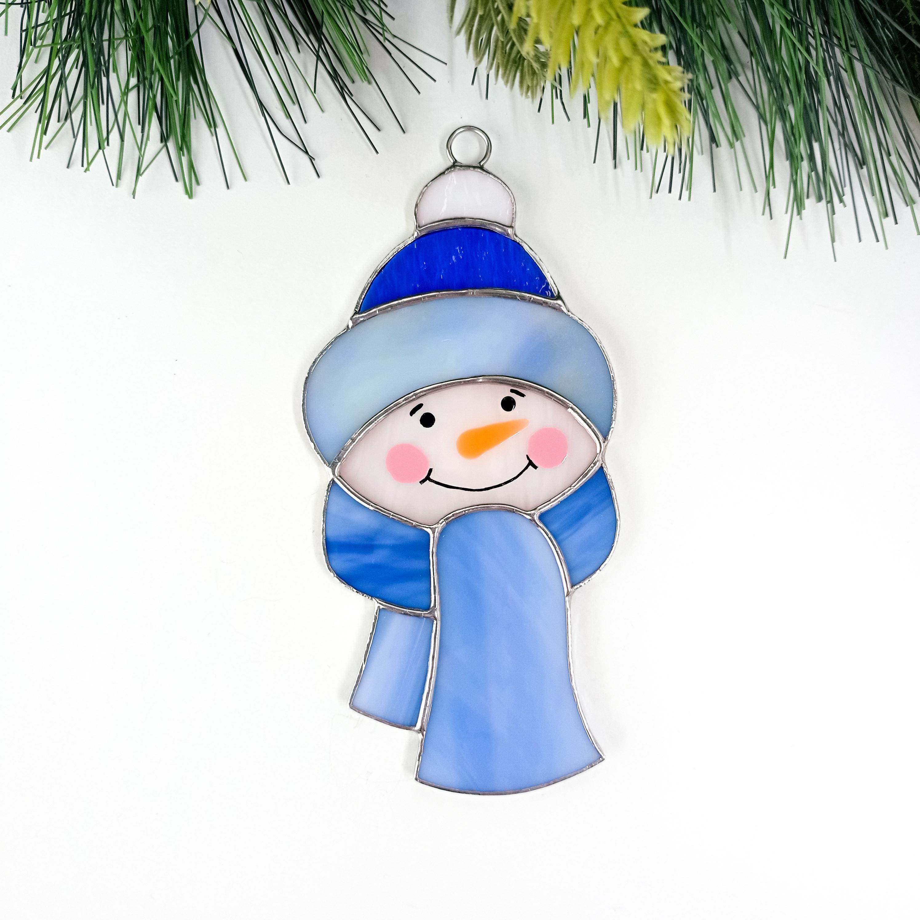 Snowman Suncatcher, Stained Glass Window Hanging, Christmas Ornament ...