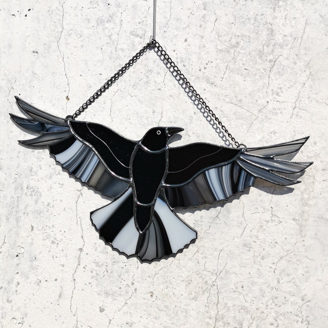 Raven Art Suncatcher Stained Glass Window Hangings Halloween Gifts ...