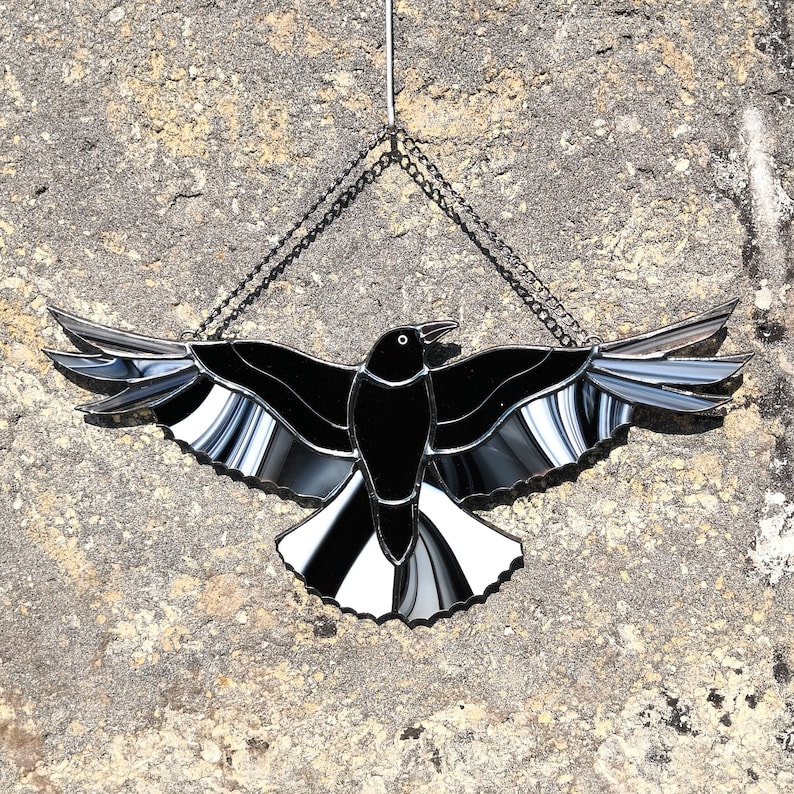 Raven Art Suncatcher Stained Glass Window Hangings Halloween Gifts ...