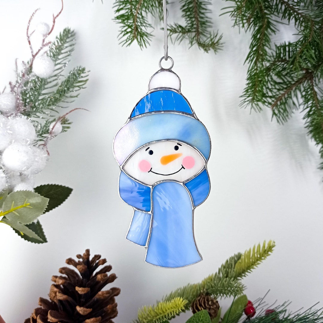 Snowman Suncatcher, Stained Glass Window Hanging, Christmas Ornament ...