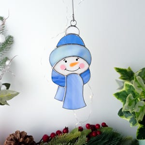 Snowman Suncatcher, Stained Glass Window Hanging, Christmas Ornament ...