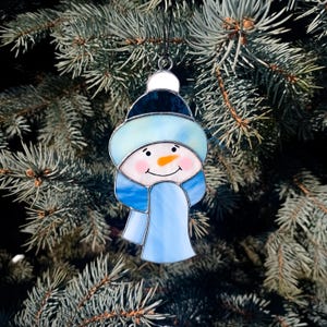 Snowman Suncatcher, Stained Glass Window Hanging, Christmas Ornament ...