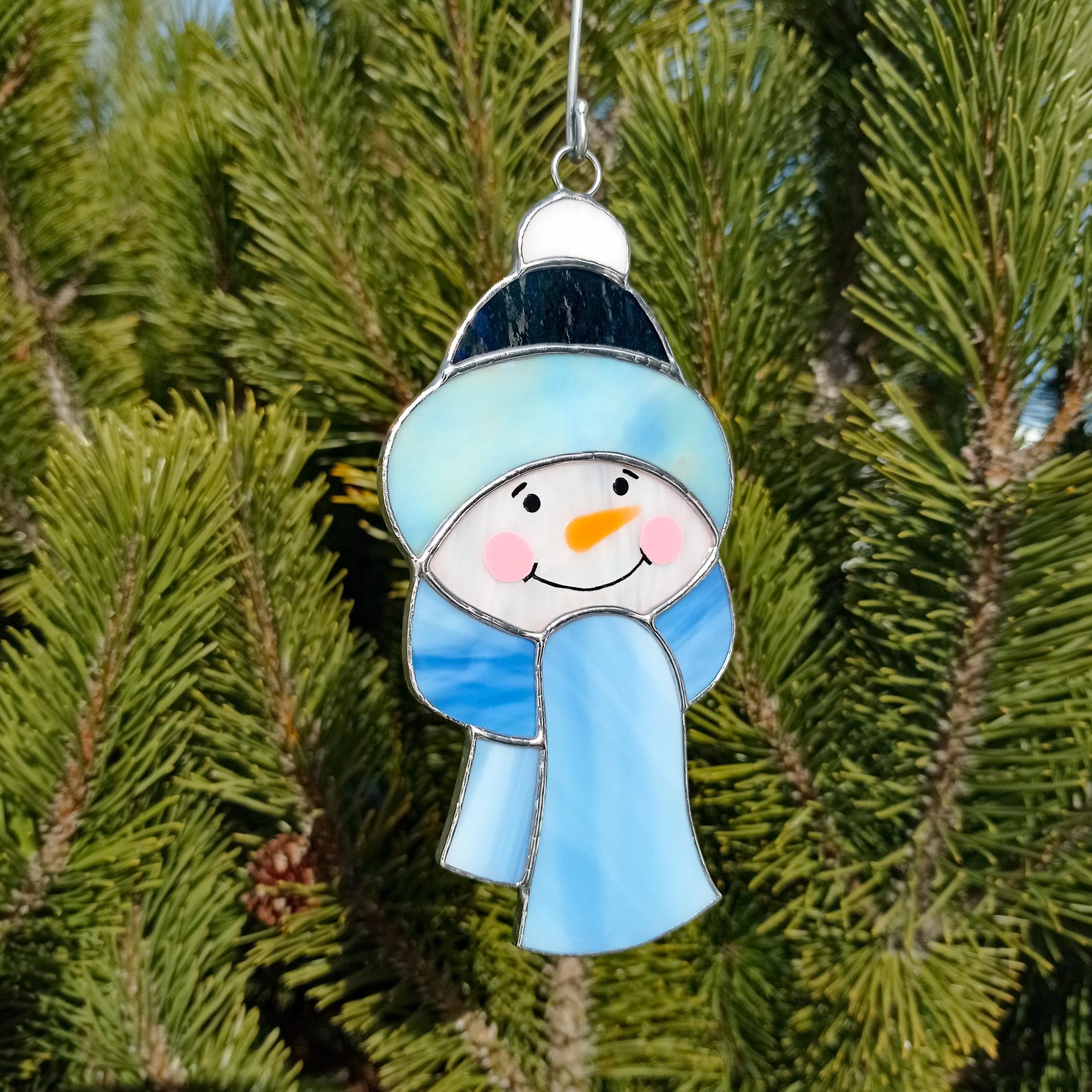 Snowman Suncatcher, Stained Glass Window Hanging, Christmas Ornament ...