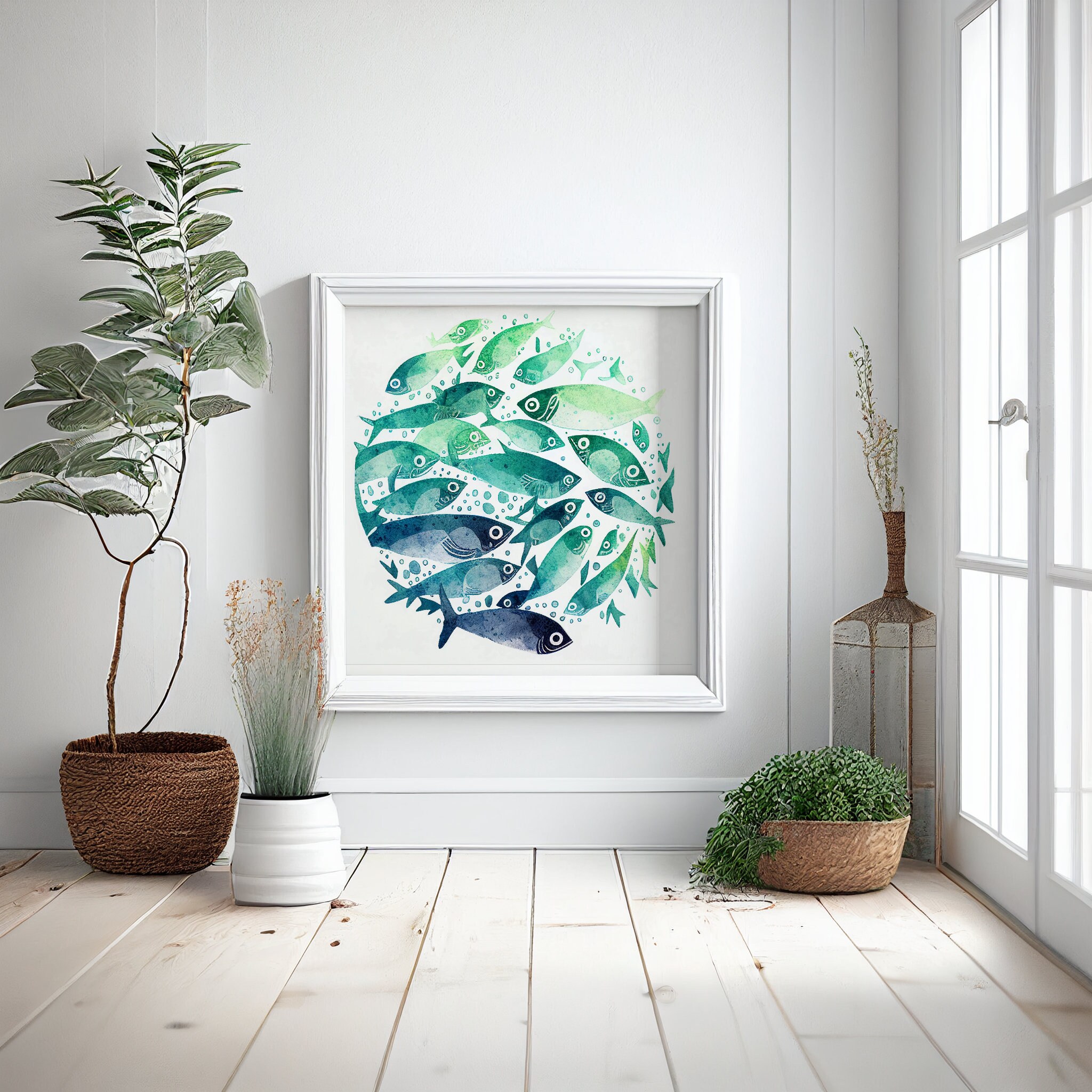 Watercolour Fish Painting Illustrations Abstract School of - Etsy