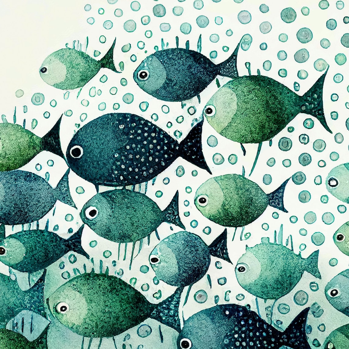 Watercolour Fish Painting Illustrations, Abstract School of Fish Art ...