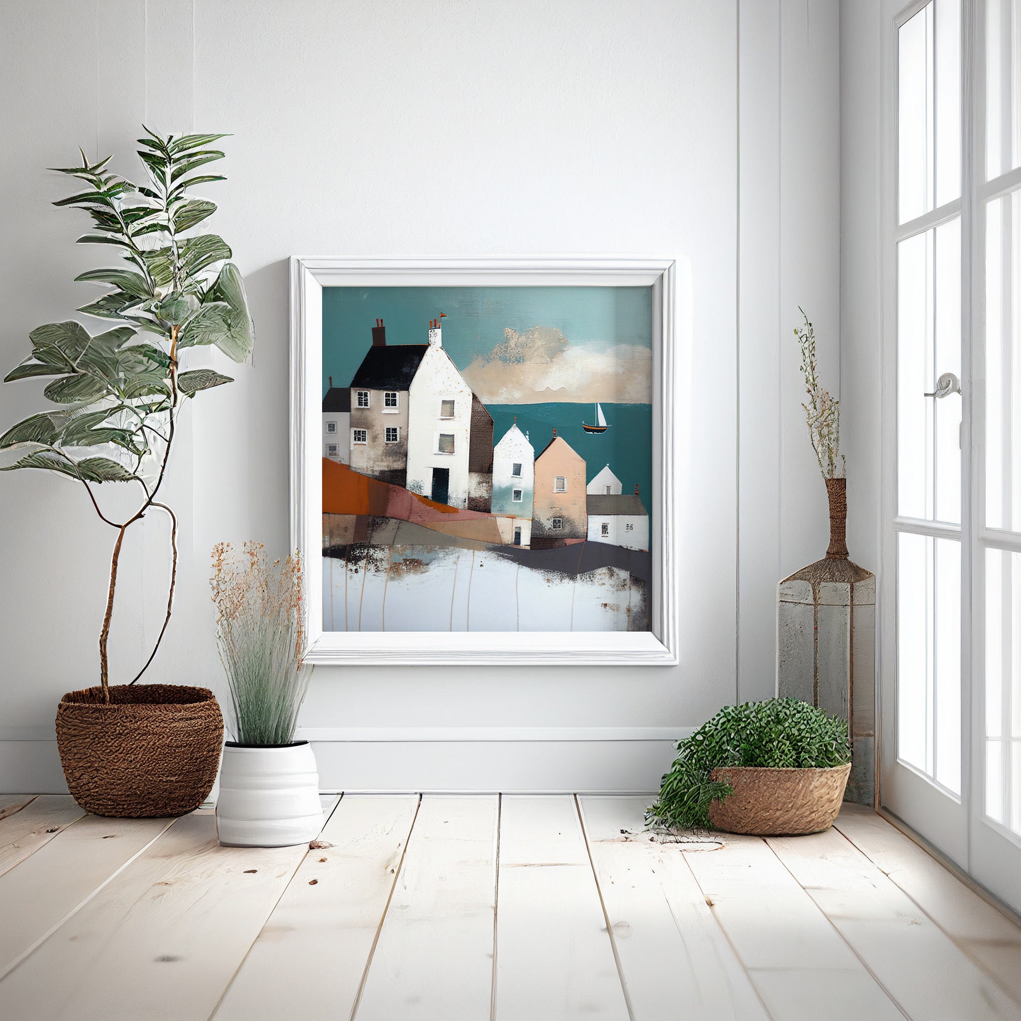 Abstract Cornish Village Painting, Coastal Art Print - Etsy