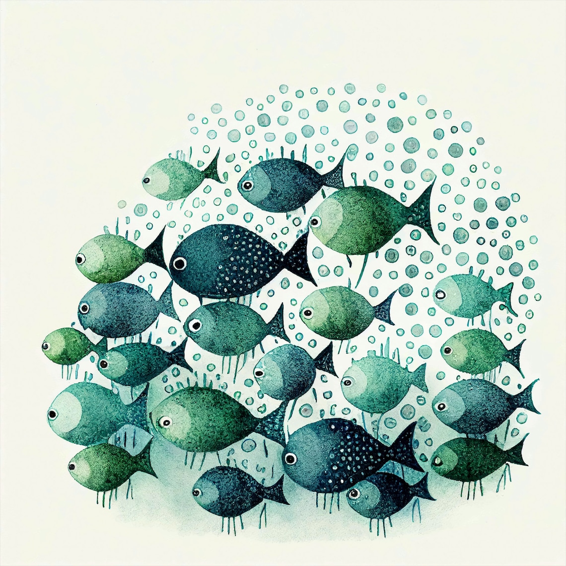 Watercolour Fish Painting Illustrations, Abstract School of Fish Art ...
