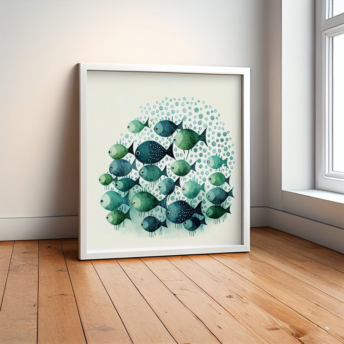 Watercolour Fish Painting Illustrations, Abstract School of Fish Art ...